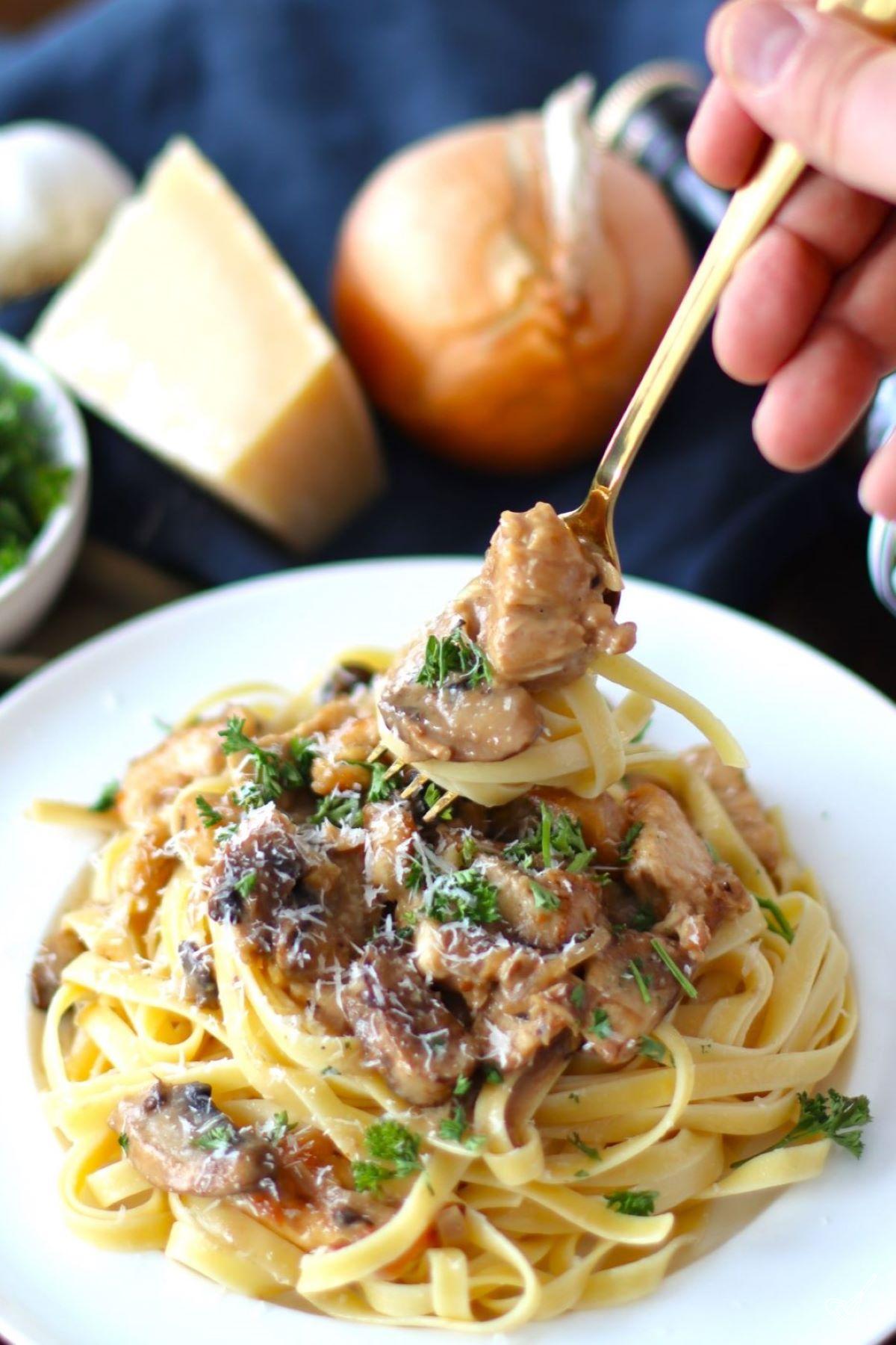 Chicken Marsala Fettuccine - French Kiss Cook