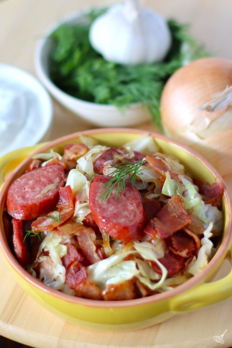 Fried Cabbage with bacon and sausage - French Kiss Cook