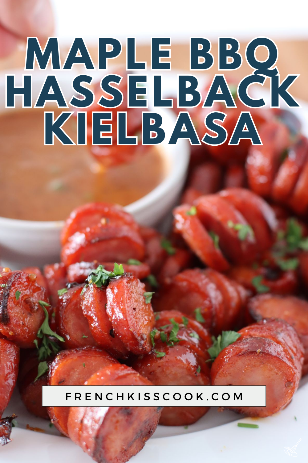 Maple BBQ Hasselback Kielbasa Bites - French Kiss Cook